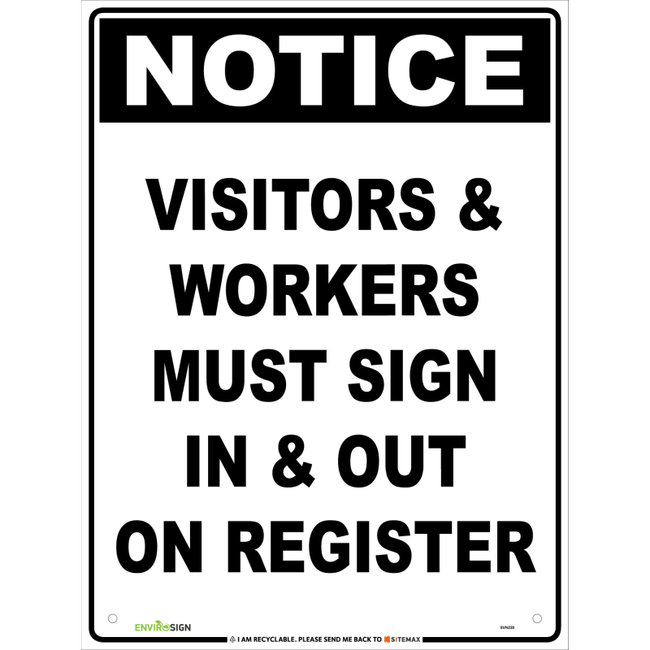 Notice Visitors and Workers Must Sign In and Out On Register | Sitemax
